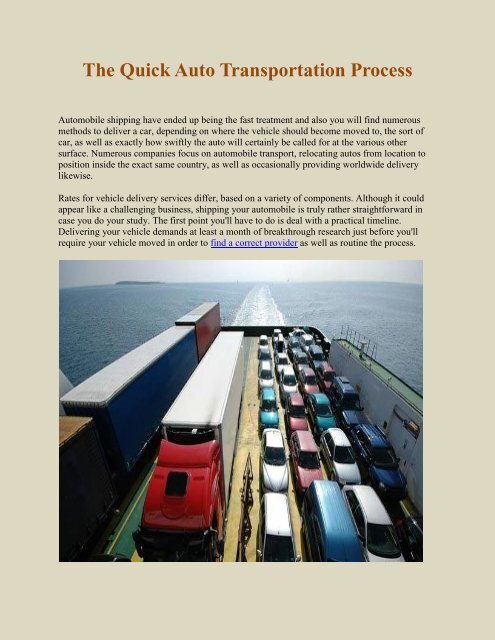 The Quick Auto Transportation Process