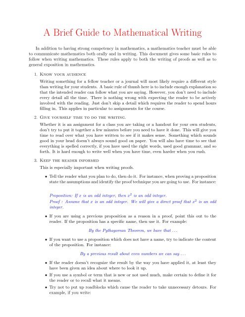 A Brief Guide to Mathematical Writing