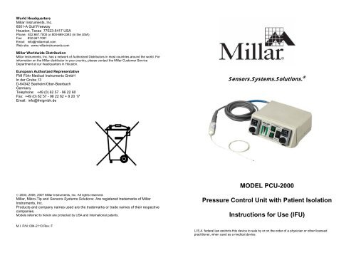 MODEL PCU-2000 Pressure Control Unit with Patient ... - Millar