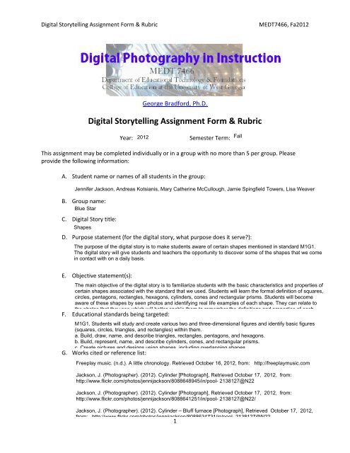 Digital Storytelling Assignment Form & Rubric