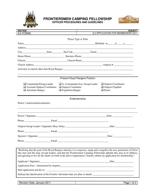 FCF Application Form - Ohio Royal Rangers