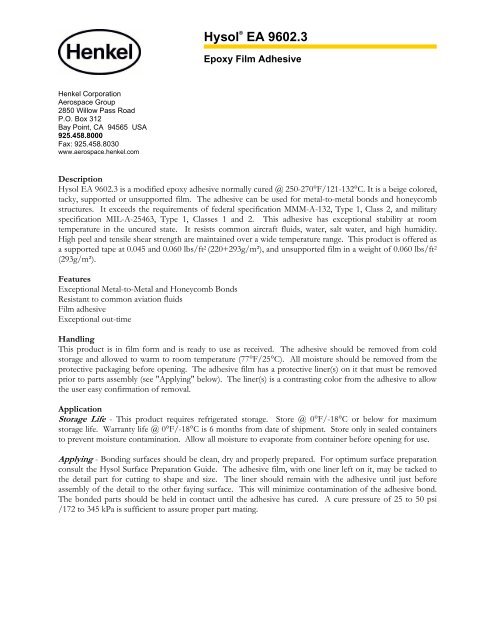 HysolÂ® EA 9602.3 - ABLE Aerospace Adhesives
