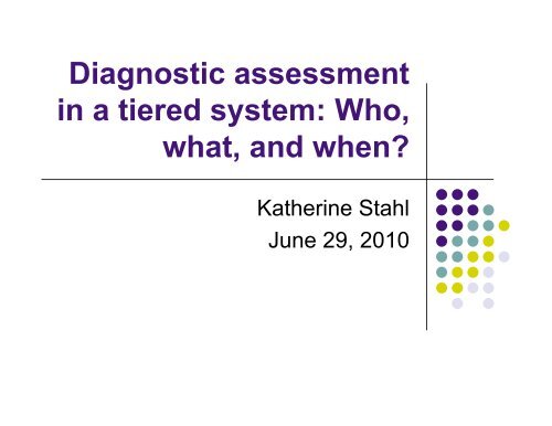 Diagnostic assessment in a tiered system: Who, what ... - NYS RtI TAC