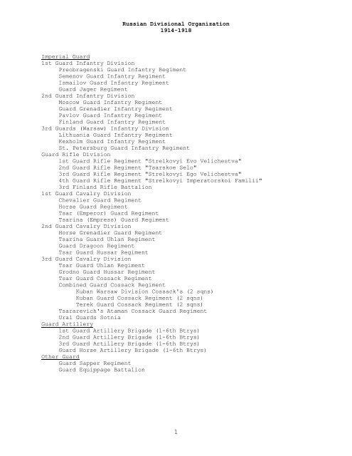 Russian Divisional Organization, 1914-1918 - CGSC
