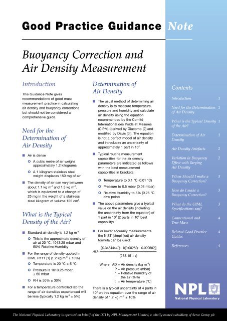 Buoyancy Correction and Air Density Measurement - National ...