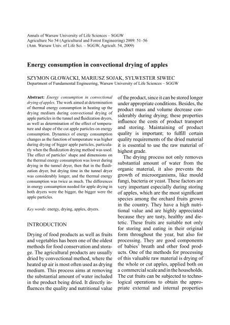 Energy consumption in convectional drying of apples - Annals of ...