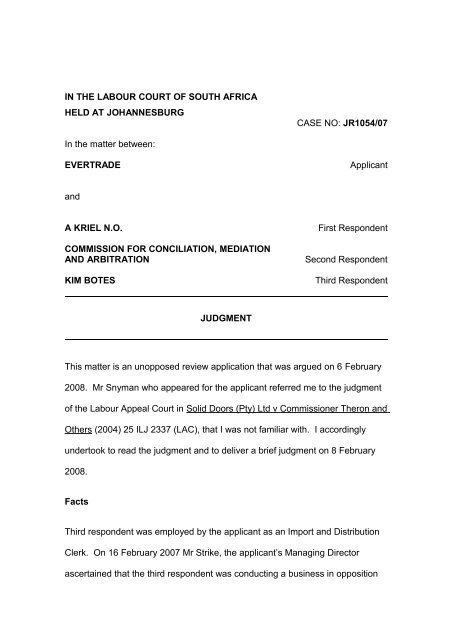 IN THE LABOUR COURT OF SOUTH AFRICA - SAFLII