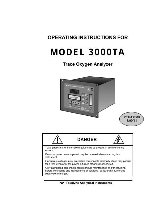 3000TAEU - General purpose trace oxygen analyzer - Teledyne ...