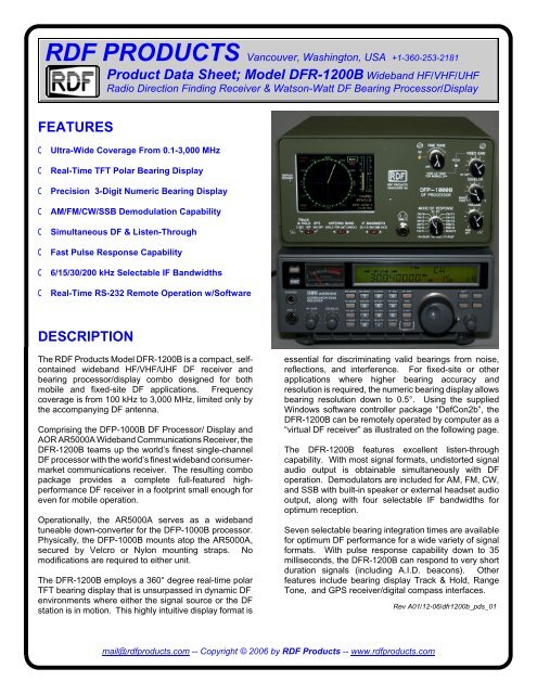 Download DFR-1200B Product Data Sheet - RDF Products