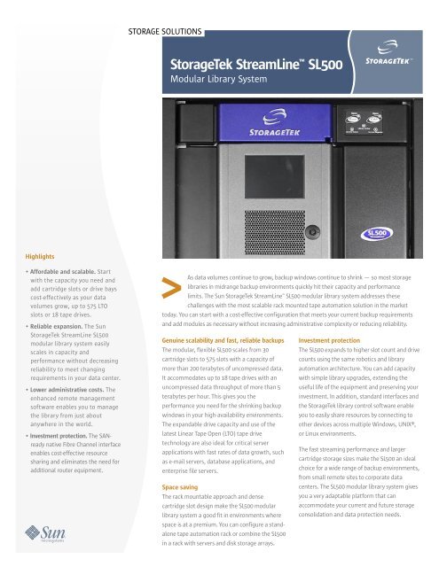 StorageTek StreamLineâ ¢ SL500 - Spectra