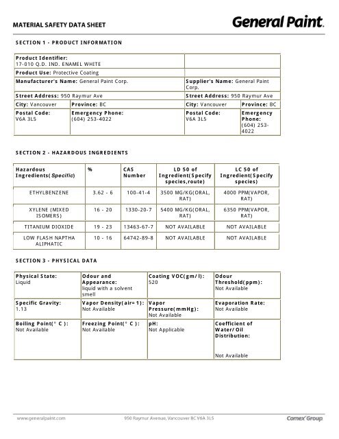 17-010 Q.D. Industrial Enamel - White - General Paint
