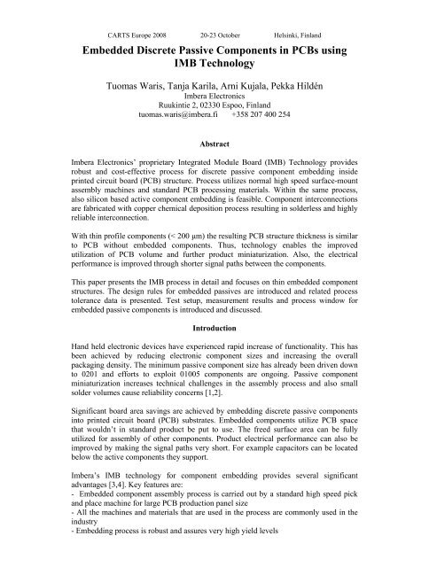 Embedded Discrete Passive Components in PCBs using IMB ...