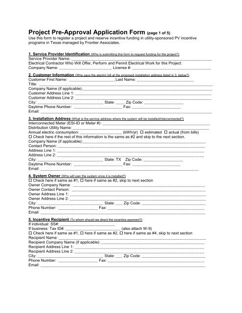 Project Pre-Approval Application Form (page 1 of 5) - Texas ...