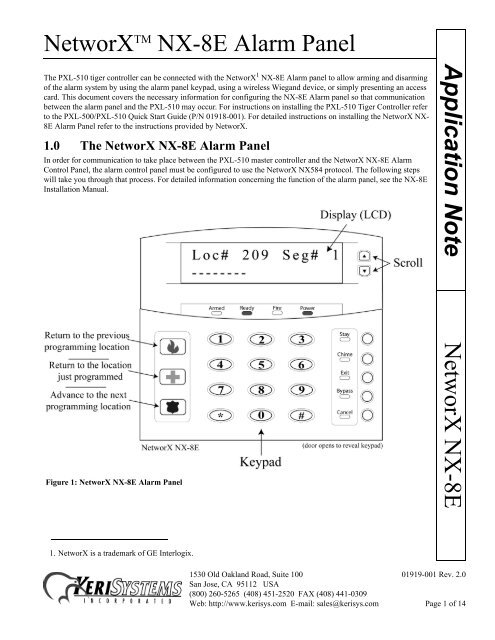 NetworX NX-8E Panel Configuration Application Note - Keri Systems