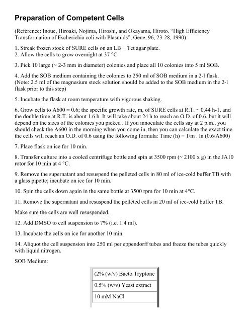 Preparation of Competent Cells