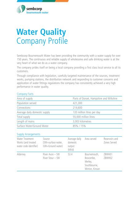 Water Quality Company Profile - Sembcorp Bournemouth Water