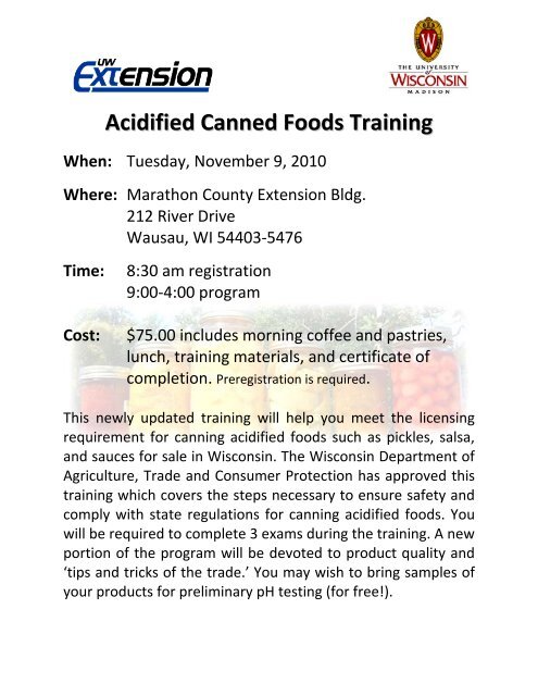 Acidified Canned Foods Training - UW Food Safety and Health