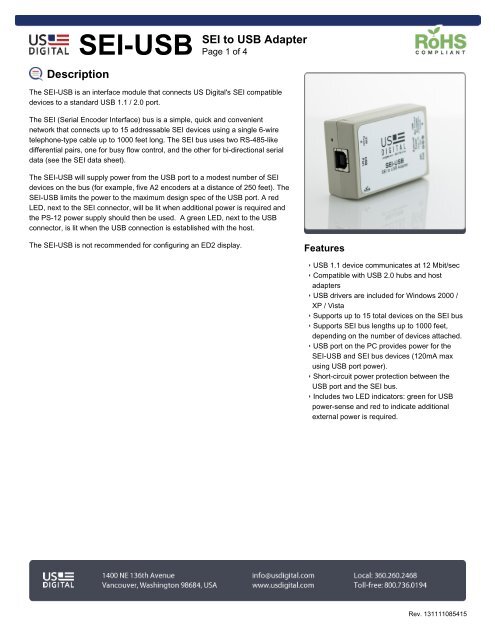 Description SEI-USB SEI to USB Adapter - US Digital