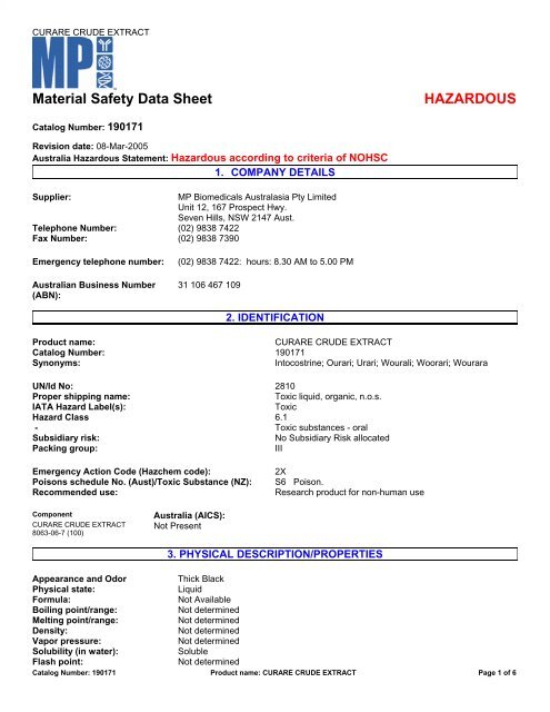 Material Safety Data Sheet HAZARDOUS - MP Biomedicals