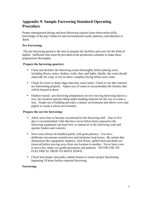 Appendix 9: Sample Farrowing Standard Operating Procedure - CQA