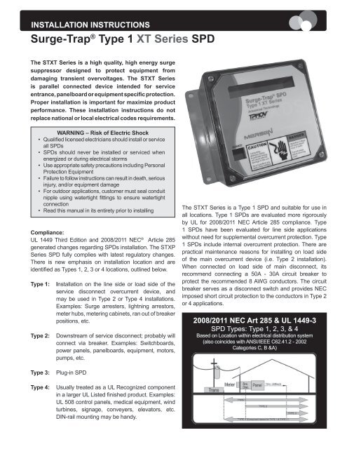 Surge-Trap SPD Type 1 XT Installation Instructions - Mersen