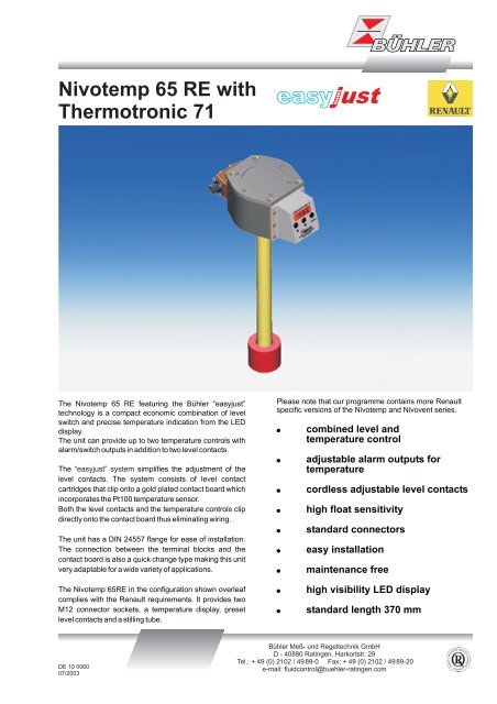 Nivotempâ„¢ 65 RE with Thermotronicâ„¢ 71 - AC Fluid Technology