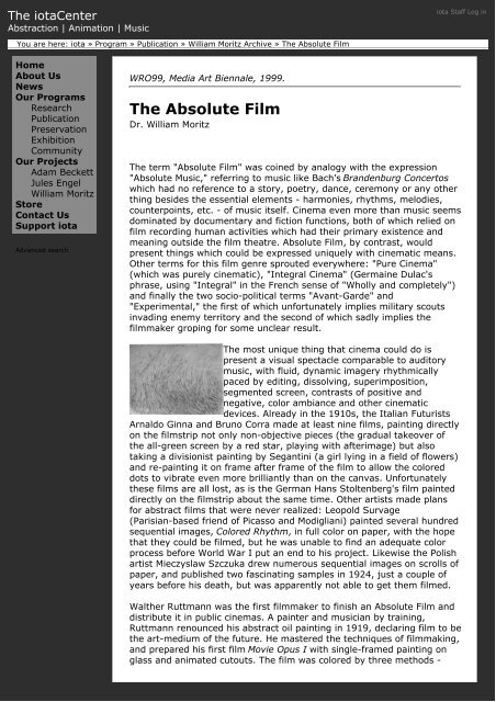 (The Absolute Film \227 iota) - An International Archive of Sound Art