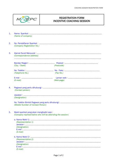 registration form incentive coaching session - Mrepc.com