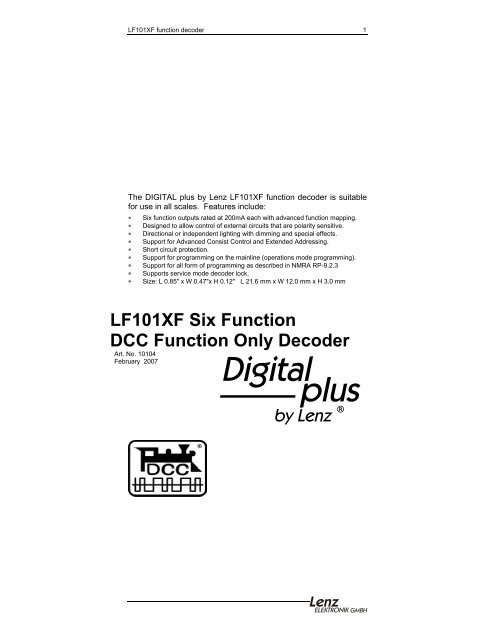 LF101XF Six Function DCC Function Only Decoder - Lenz USA