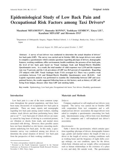 Epidemiological Study of Low Back Pain and Occupational Risk ...