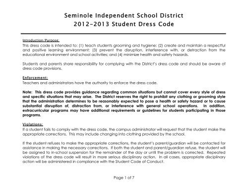Dress Code - Seminole Independent School District