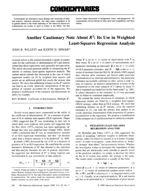 Another Cautionary Note About R2 - Harvard Graduate School of ...