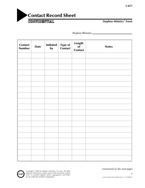 Contact Record Sheet