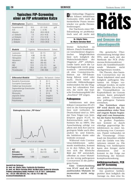 Typisches FIP-Screening einer an FIP erkrankten ... - Vet Med Labor