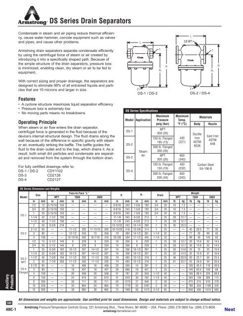 DS Series Drain Separators - Armstrong International, Inc.