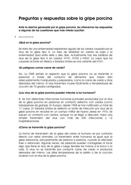 Preguntas y respuestas sobre la gripe porcina Preguntas y respuestas sobre la gripe porcina