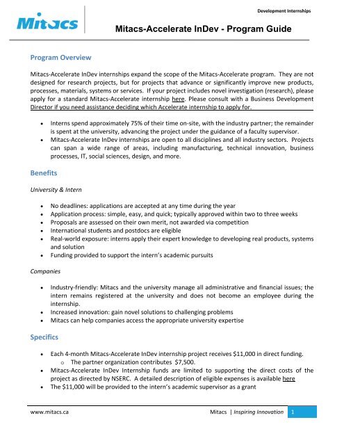 Mitacs-Accelerate InDev - Program Guide