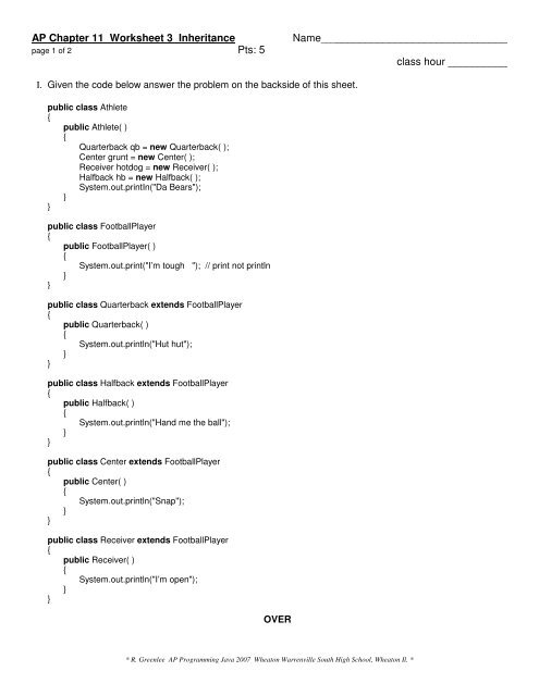 AP Chapter 11 Worksheet 3 Inheritance ... - GreenLeeCDS.com