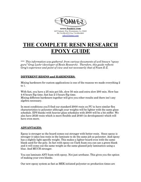 The Complete Resin Research Epoxy Guide - Foam E-Z