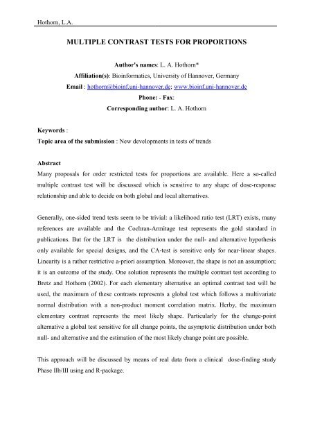 MULTIPLE CONTRAST TESTS FOR PROPORTIONS