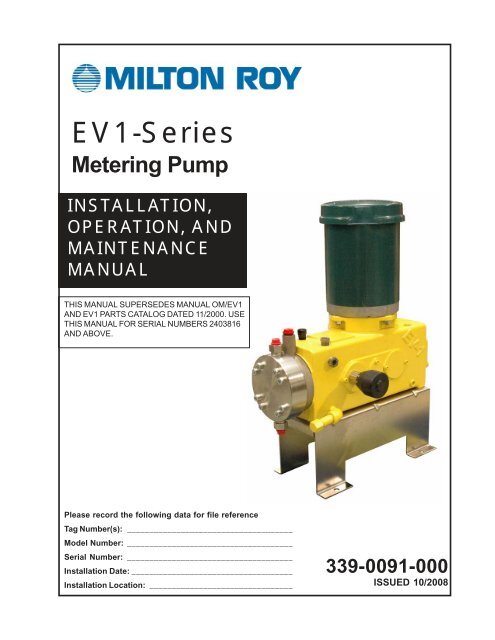 EV1 Series Installation Operation and Maintenance Manual