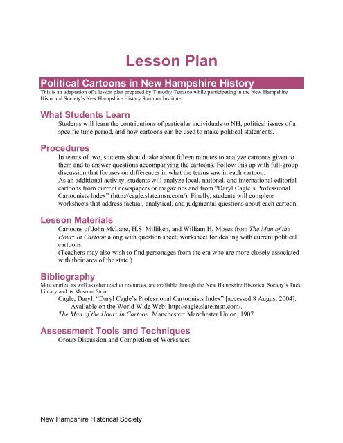 Lesson Plan Political Cartoons in New Hampshire History