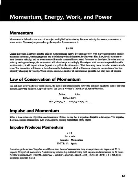 Momentum, Energy, Work, and Power