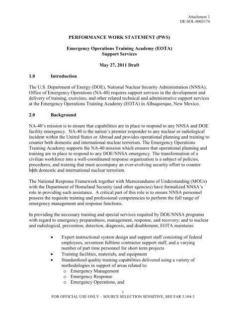 Statement of Work - National Nuclear Security Administration ...