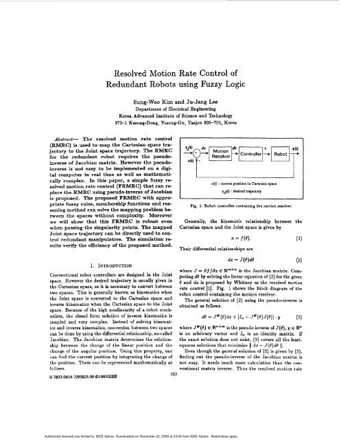 Resolved Motion Rate Control Of Redundant Robots Using Fuzzy Logic 