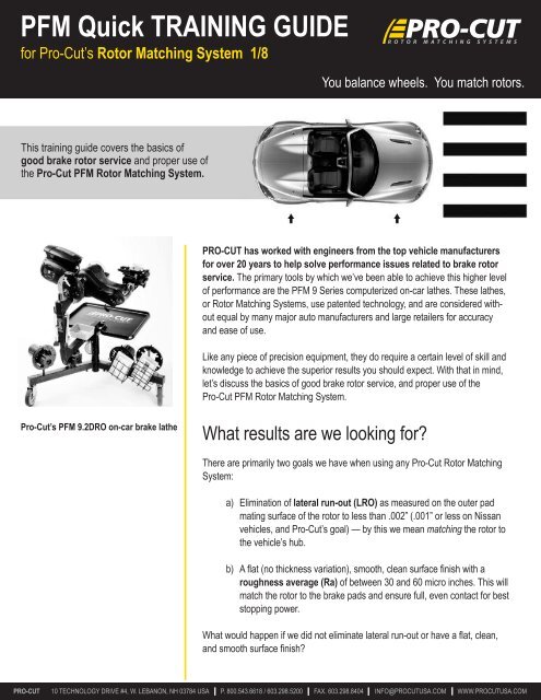 PFM Quick TRAINING GUIDE - Pro-Cut USA On-Car Brake Lathes