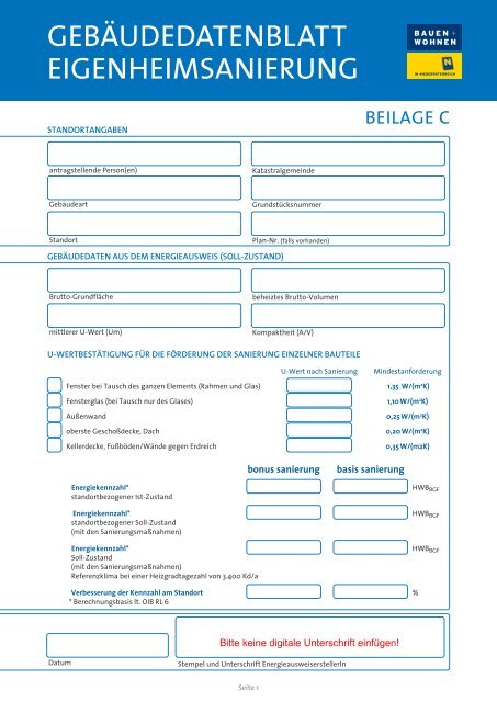 GEBÃ UDEDATENBLATT EIGENHEIMSANIERUNG