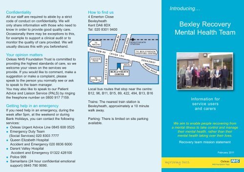 Recovery Mental Health Team leaflet - Oxleas NHS Foundation Trust