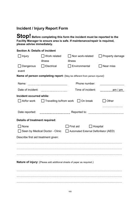 Injury Incident Report Form