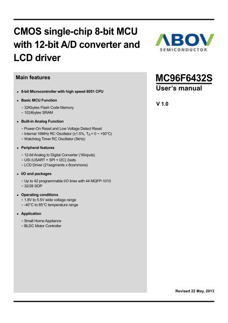 CMOS single-chip 8-bit MCU with 12-bit A/D converter and LCD ... CMOS single-chip 8-bit MCU with 12-bit A/D converter and LCD ...